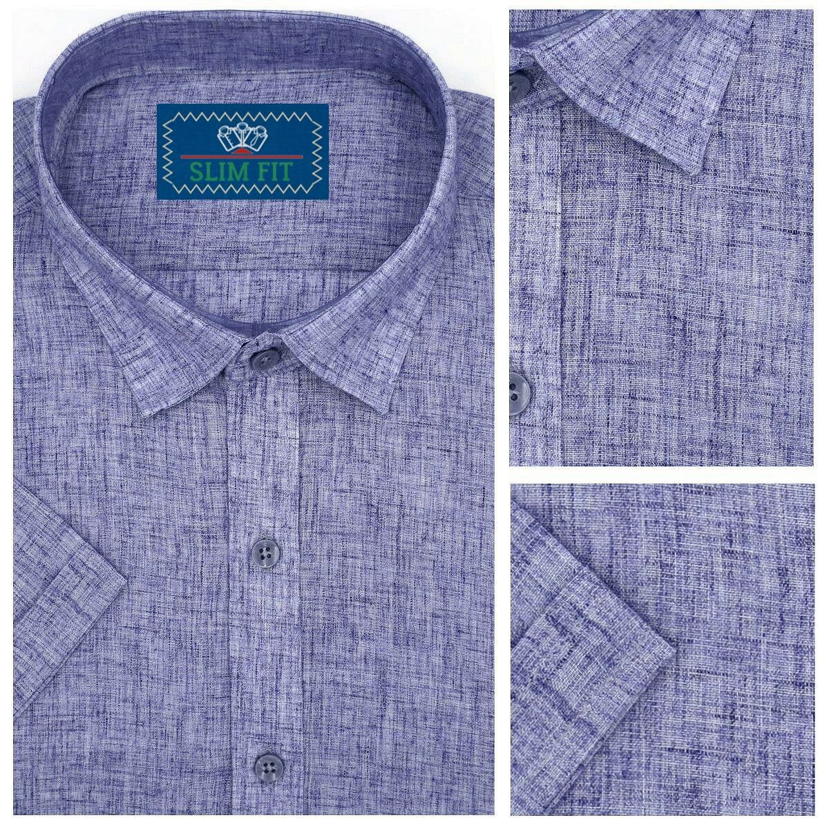 Рубашка Рубашка мужская с коротким рукавом, приталенная, светлая сорочка, на пуговицах, рубаха на любой сезон, стильный фасон одежды, синяя, голубая, синий меланж, однотонная, без карманов, летняя