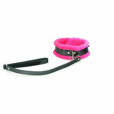 22987 BDSM Арсенал Ошейник с розовым мехом. Лаковая кожа