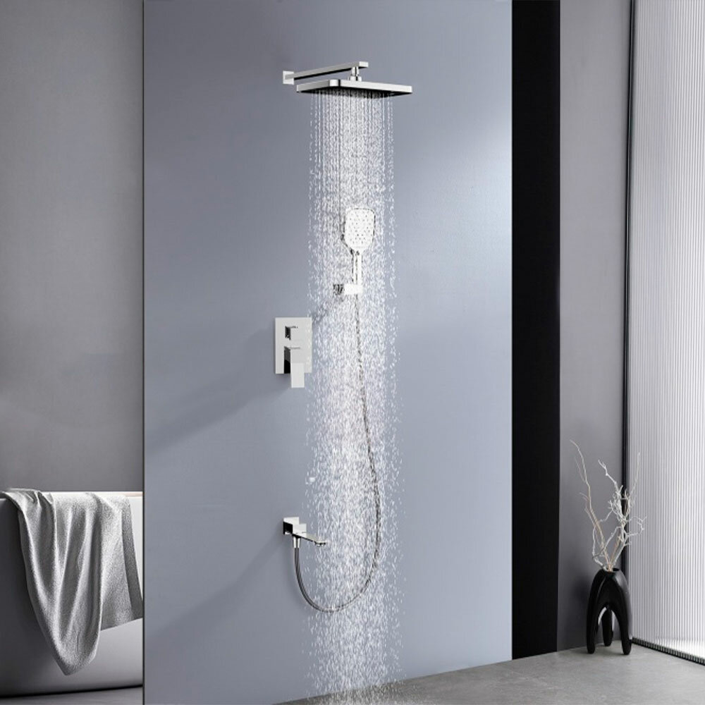 Встраиваемая душевая система из латуни с тропическим душем лейкой и шлангом Ganzer GZ05165 хром