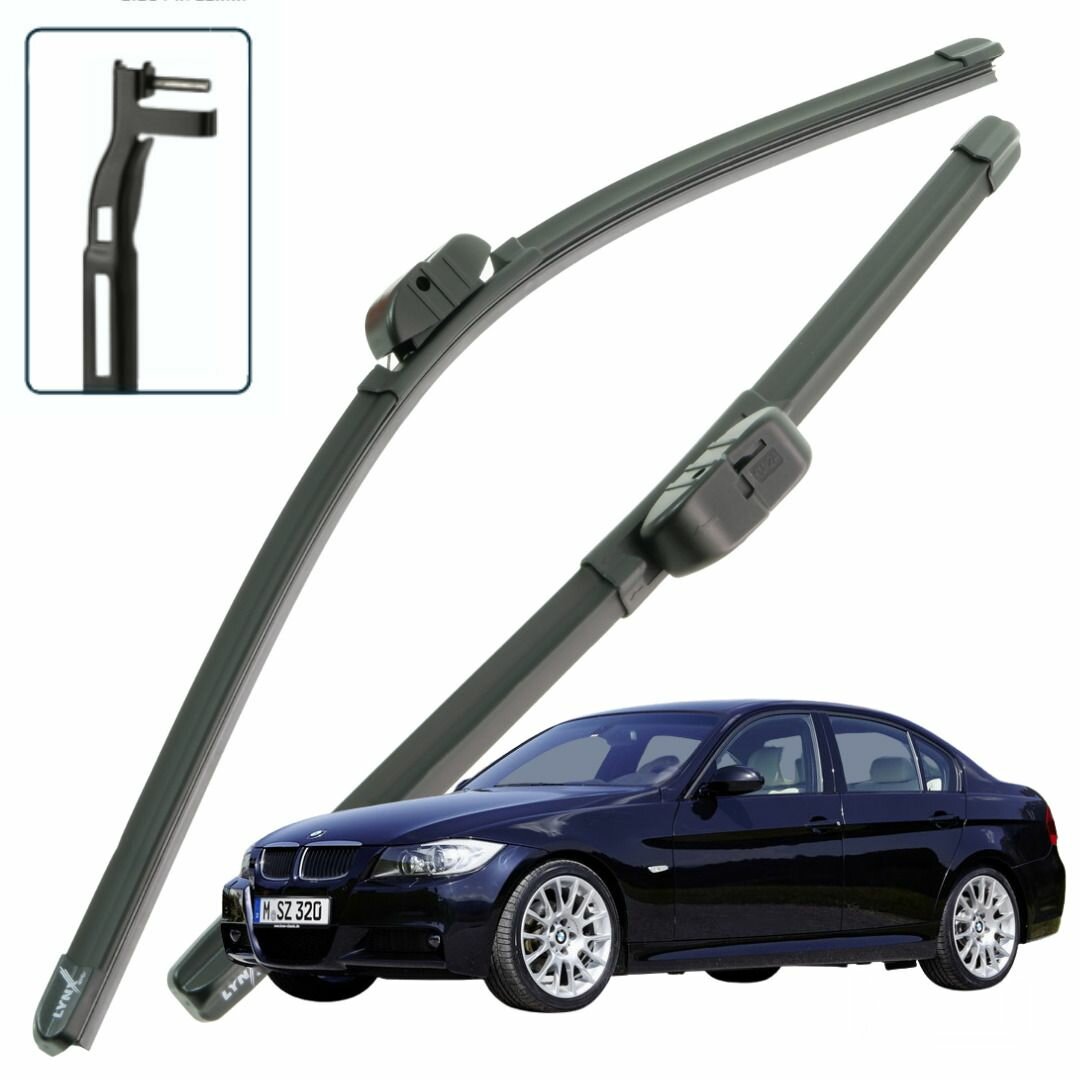Дворники BMW 3-Series E90 / БМВ 3 серии Е90 седан 2004 / 2005 / 2006 / 2007 / 2008 Щетки стеклоочистителя бескаркасные автомобильные LYNXauto 600мм-480мм к-т 2шт.