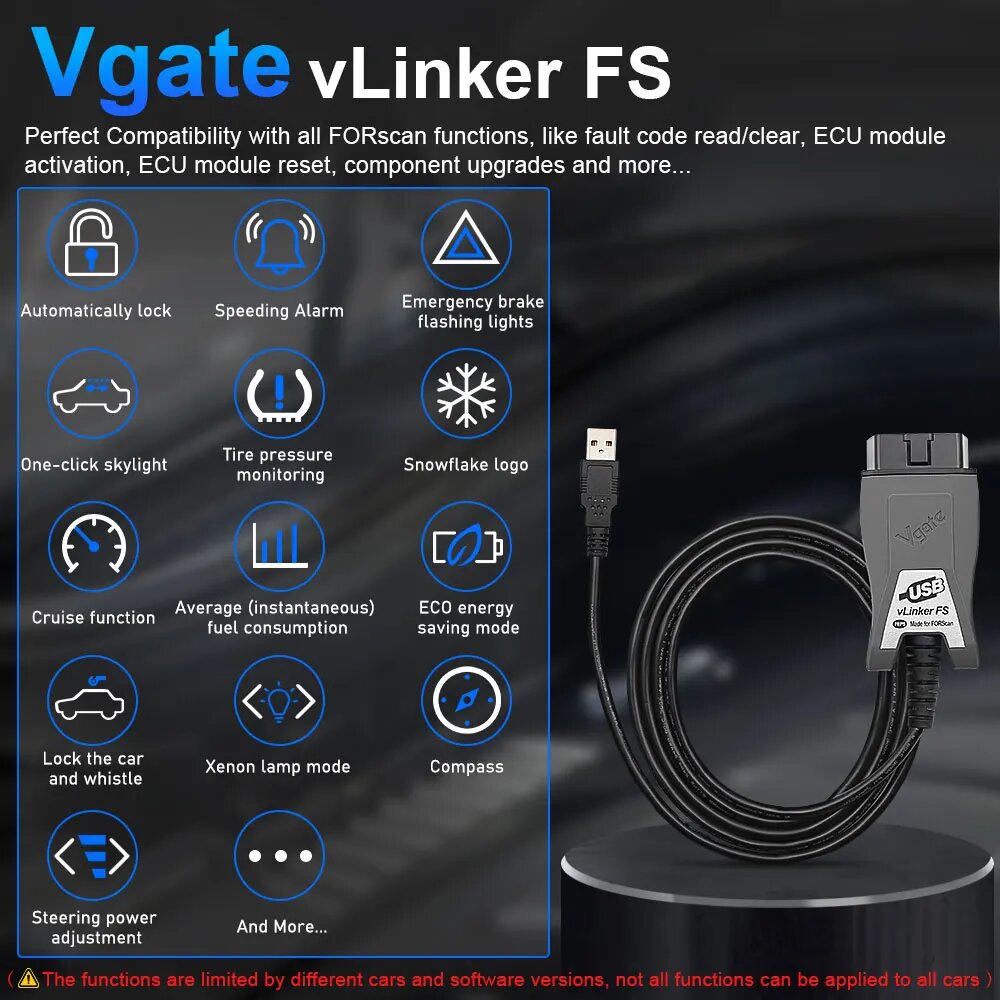 Диагностический Сканер Vgate Vlinker FS ELM327 USB OBD2 Для Автомобилей, Совместимый С Ford, Mazda, Lincoln