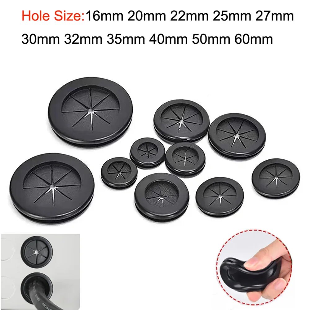 Резиновые втулки с канавками 16-60 мм, черные 16mm 10pcs