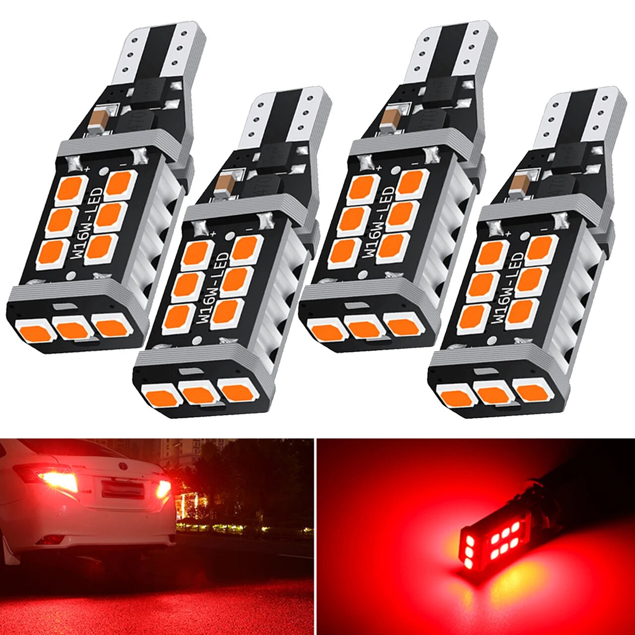 4x T15 W16W LED стоп-сигнал, красный, 12V