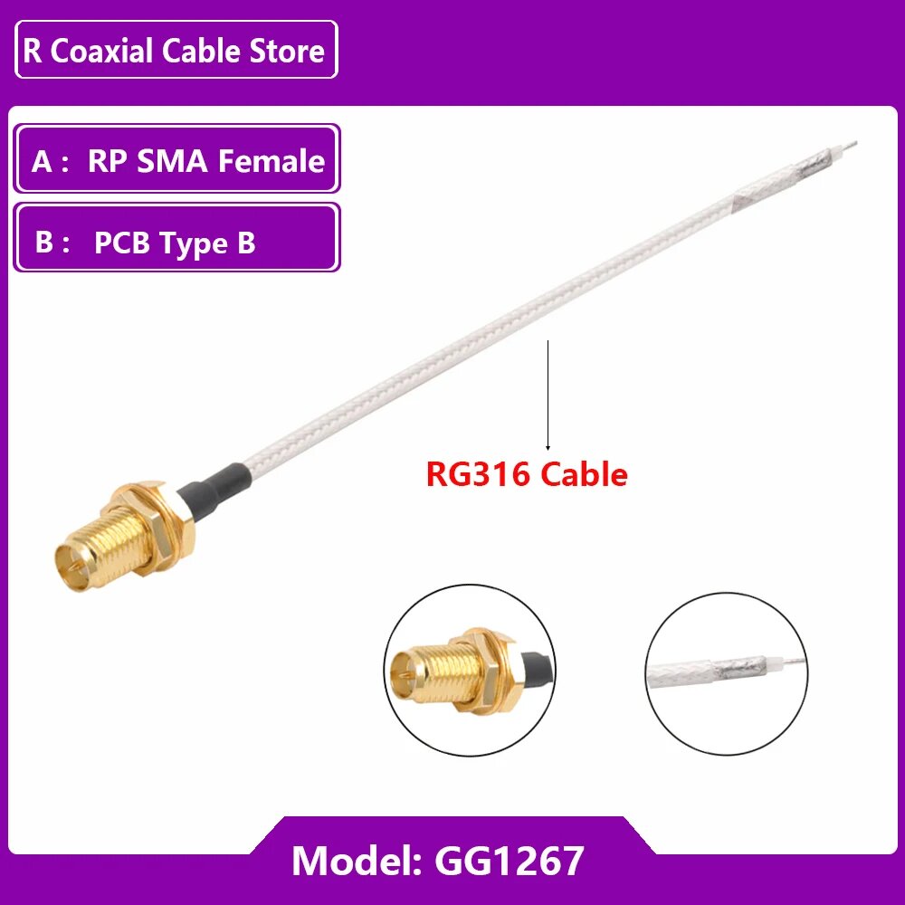 Кабель SMA Male to PCB Solder Pigtail RG316 R GG1262/GG1263 5CM, RP SMA F to PCB B