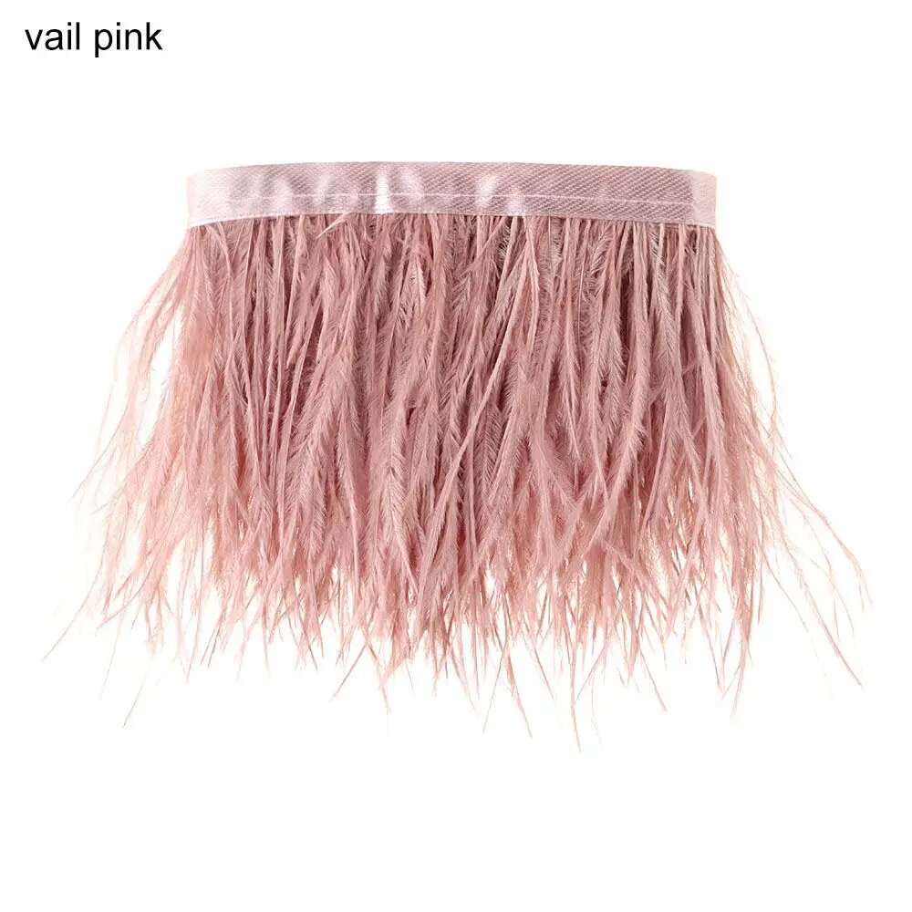 Лента с перьями из страуса 1 метр Розовый, vail pink