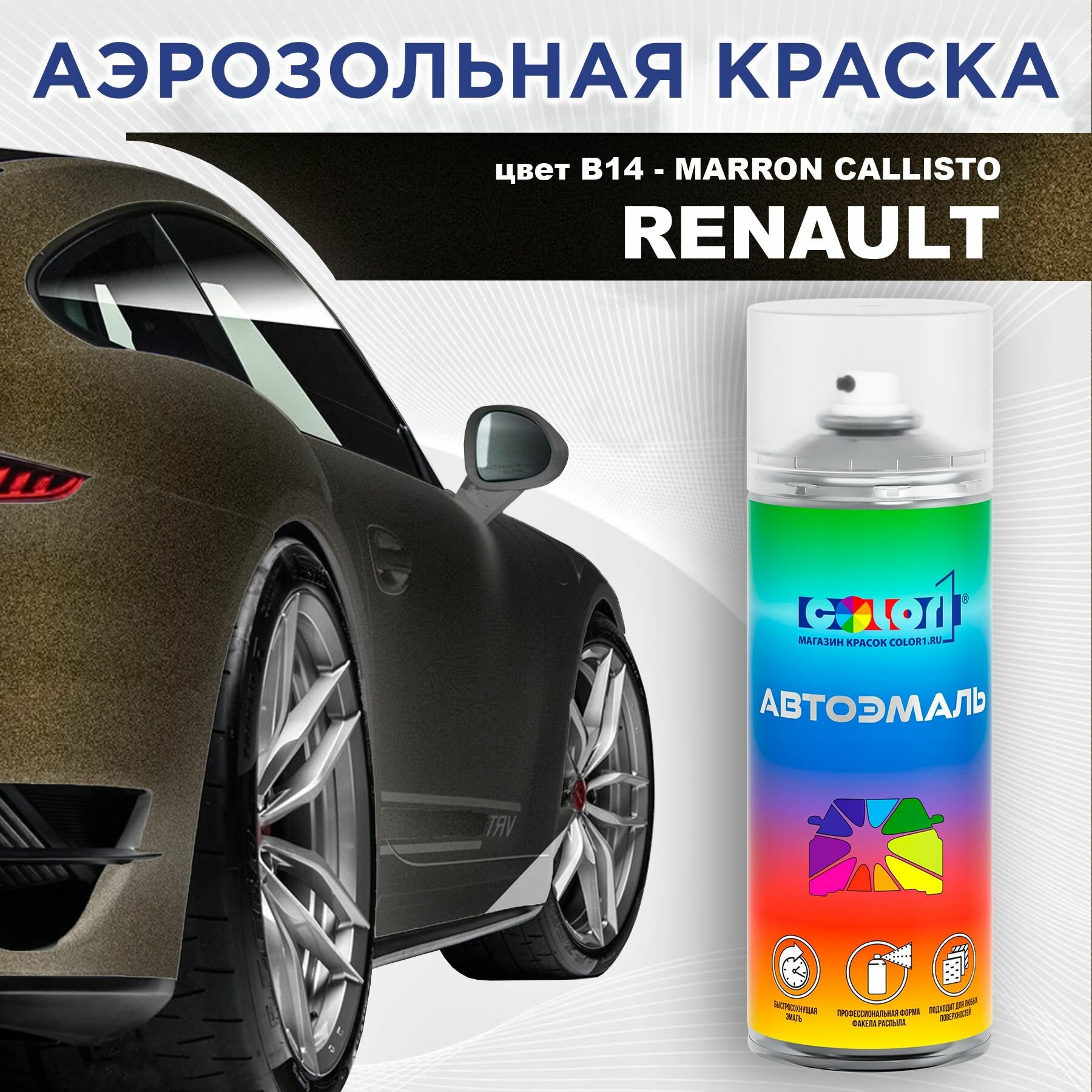 Аэрозольная краска COLOR1 для RENAULT - MARRON CALLISTO, цвет B14