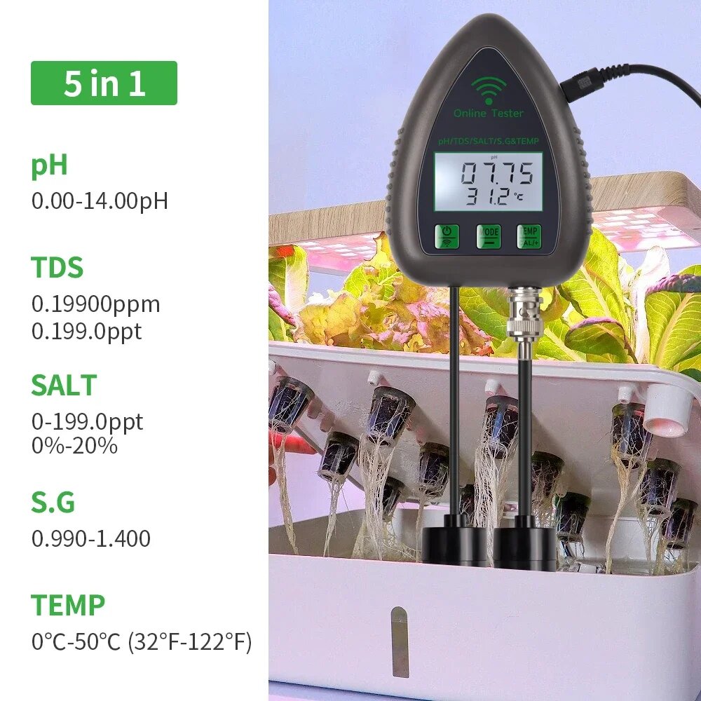 Тестер качества воды Tuya WiFi 5 в 1 JUANJUAN PH TDS SALT S.G TEMP