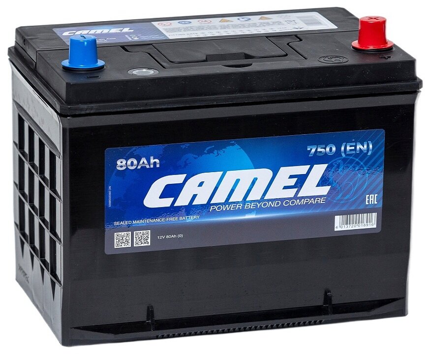 Аккумулятор автомобильный Camel BCI 34R-750 80 А/ч 750 А обр. пол. Азия авто (260x172x200) с бортиком 734RMF