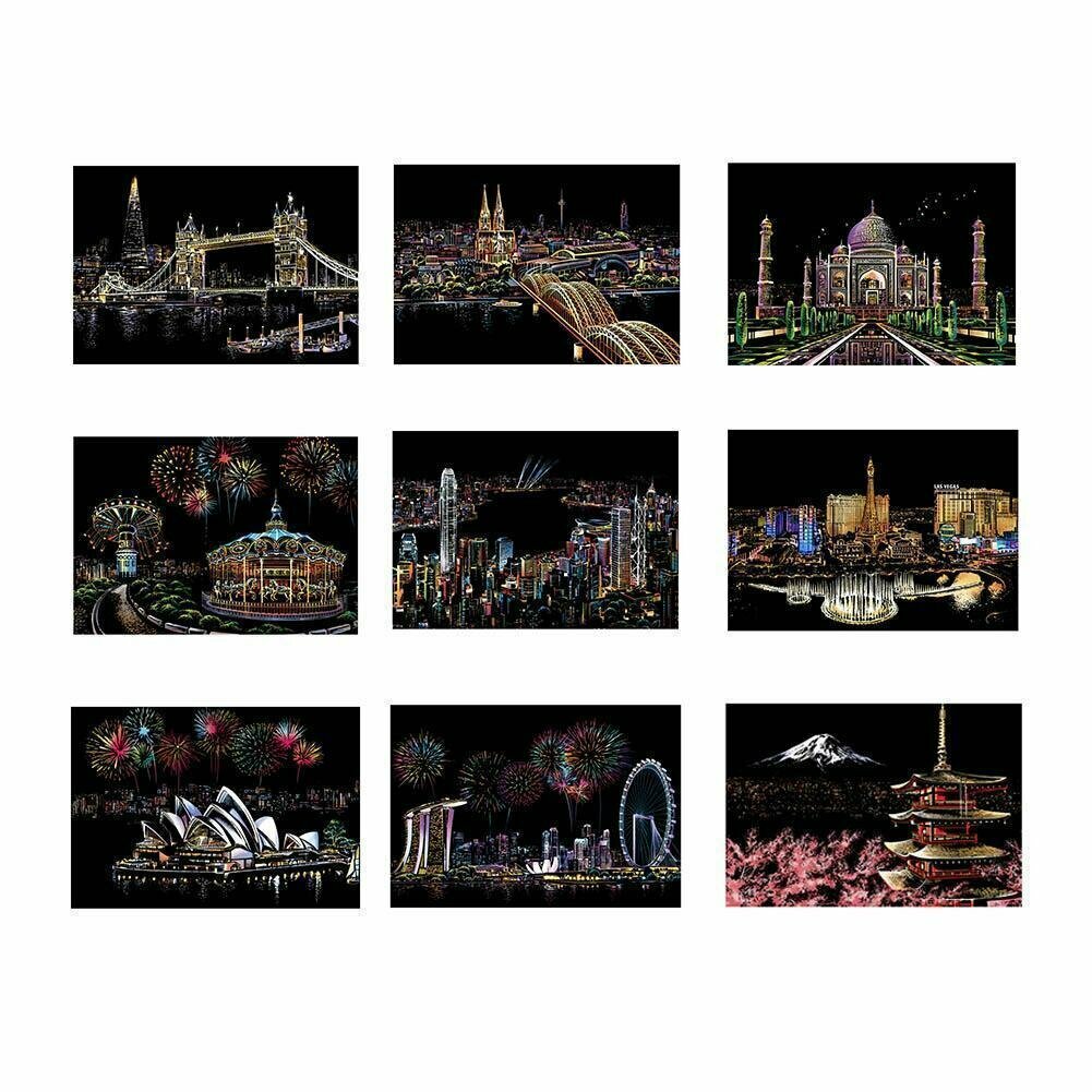 Большой Город Ночь Скретч Картина Живопись Дети Скребок Сцена Бумага С 2 Поделки Память Городская Ручка DIY Подарок День Рождения Путешествия I7U8