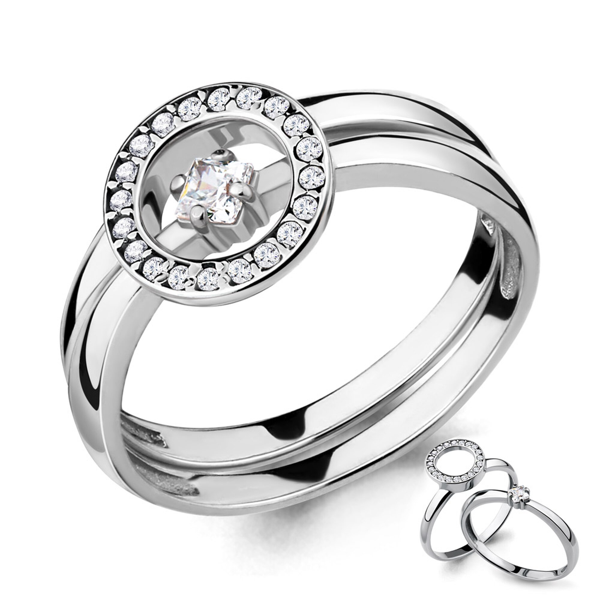 Кольцо Diamant online, серебро, 925 проба, родирование, фианит