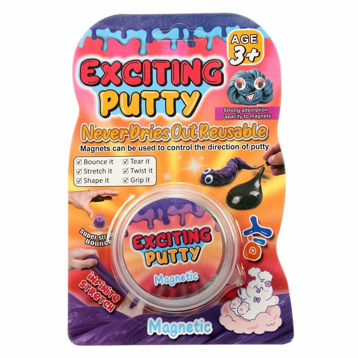 Магнитный лизун "Exciting Putty" с аксессуарами, 4 цвета, 20 г, прыгучий и тянущийся