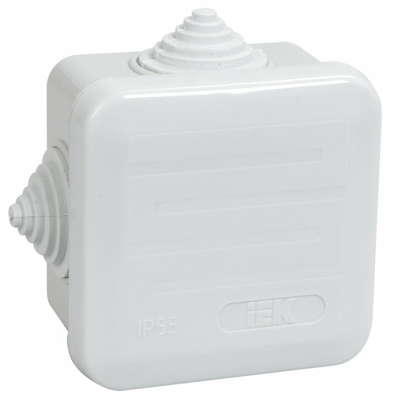 IEK Коробка КМ41236 распаячная для о/п 70х70х44 мм IP44 (RAL7035, 4 гермоввода, защелкивающаяся крышка), UKOZ11-070-070-040-K41-44