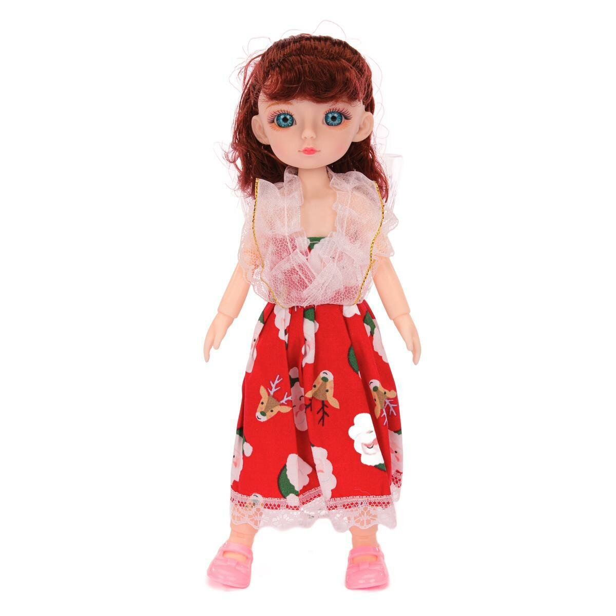 Кукла классическая 31см, переодеваемая, с подвижными суставами, красное платье