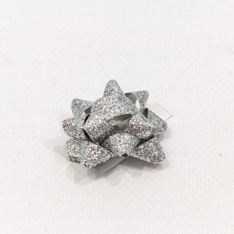 Бант звезда. "Блеск" серебристый. Набор 12шт. 3,8см