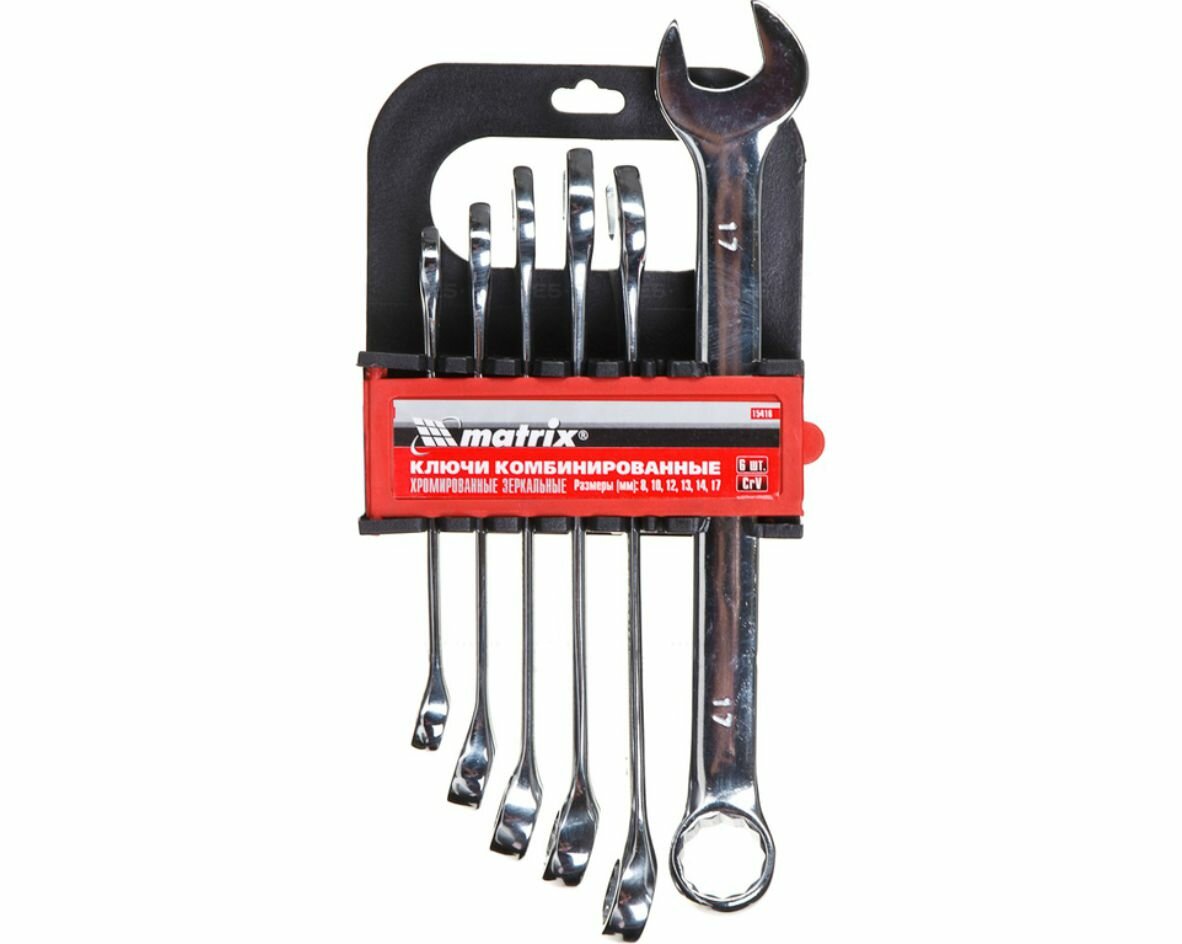 Набор гаечных ключей комбинированных 8-17 6шт CrV, полированный хром Matrix