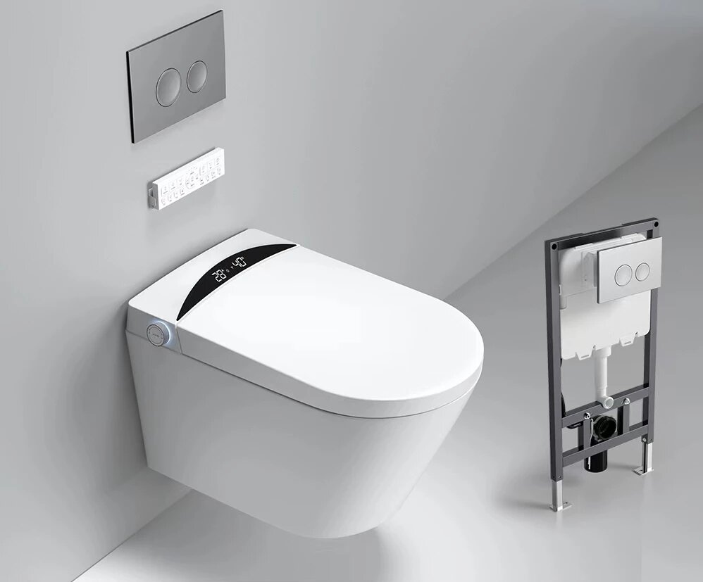Электронный унитаз-биде подвесной Timo ТЕ-751 с инсталляцией и хромированной кнопкой