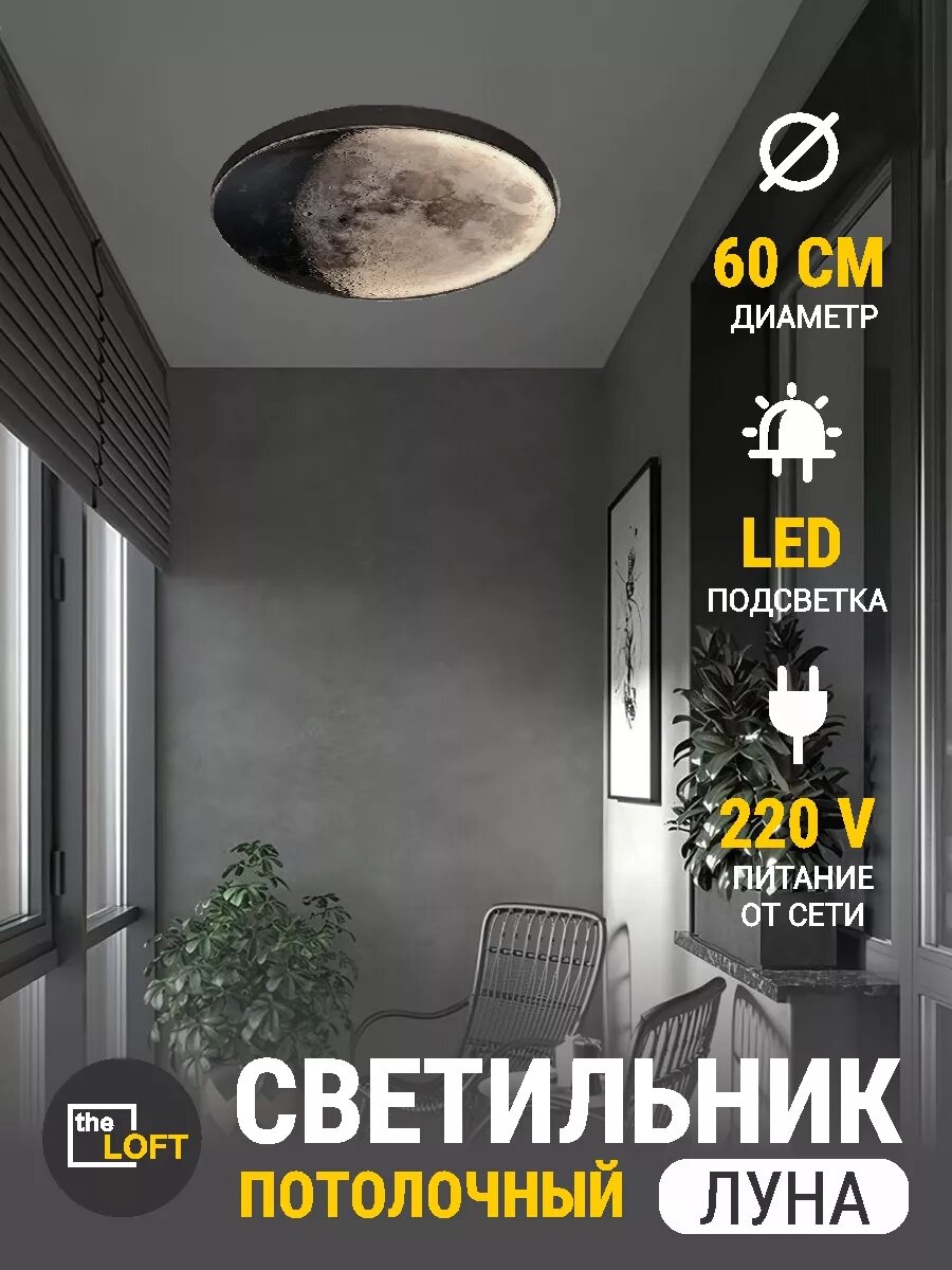 Светильник светодиодный потолочный 3К Луна 60 см пульт