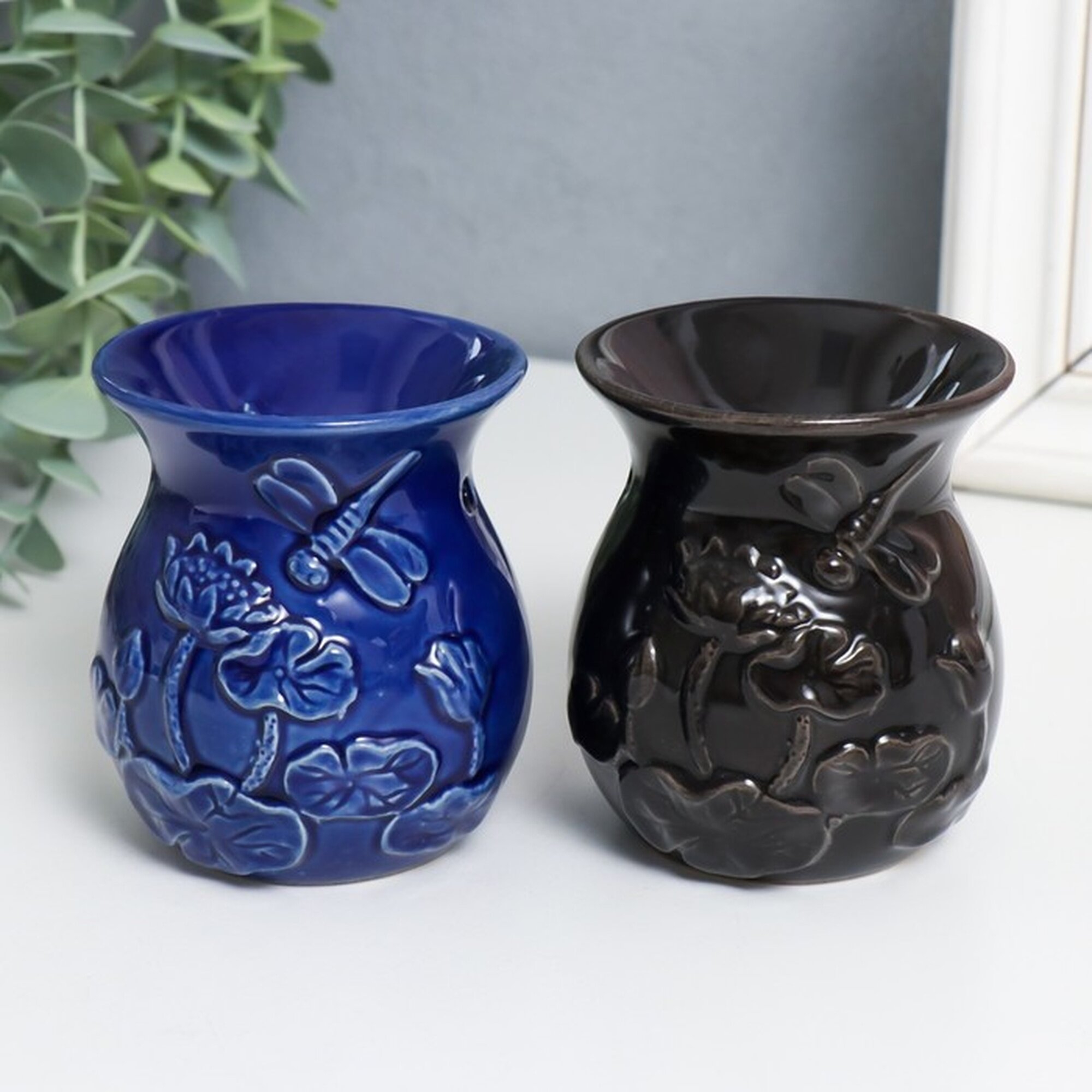 Аромалампа для эфирных масел «Стрекоза в цветах», керамика, 7×7×8 см, микс