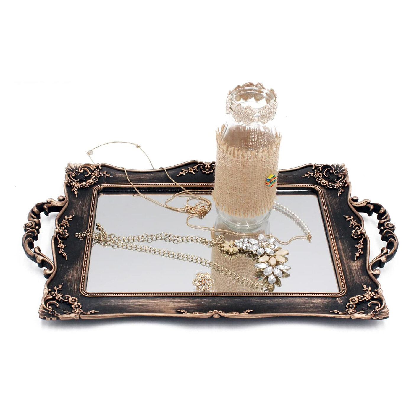 Ретро-золотой квадратный декоративный поднос с зеркальной поверхностью, поднос для хранения украшений и косметики