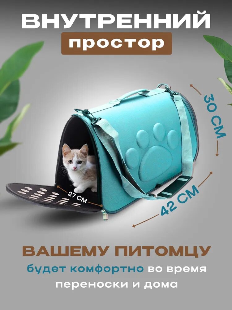 Переноска для кошек и собак ALEX CARE KIDS, сумка с плечевым ремнем, до 6 кг, цвет морской волны — фото 1
