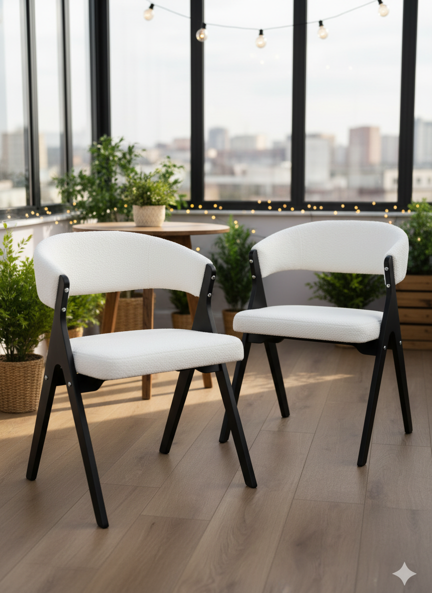 Стулья 2 шт мягкая посадка с подлокотниками и мягкой спинкой для кухни, гостиной и офиса, белый букле + лак черный