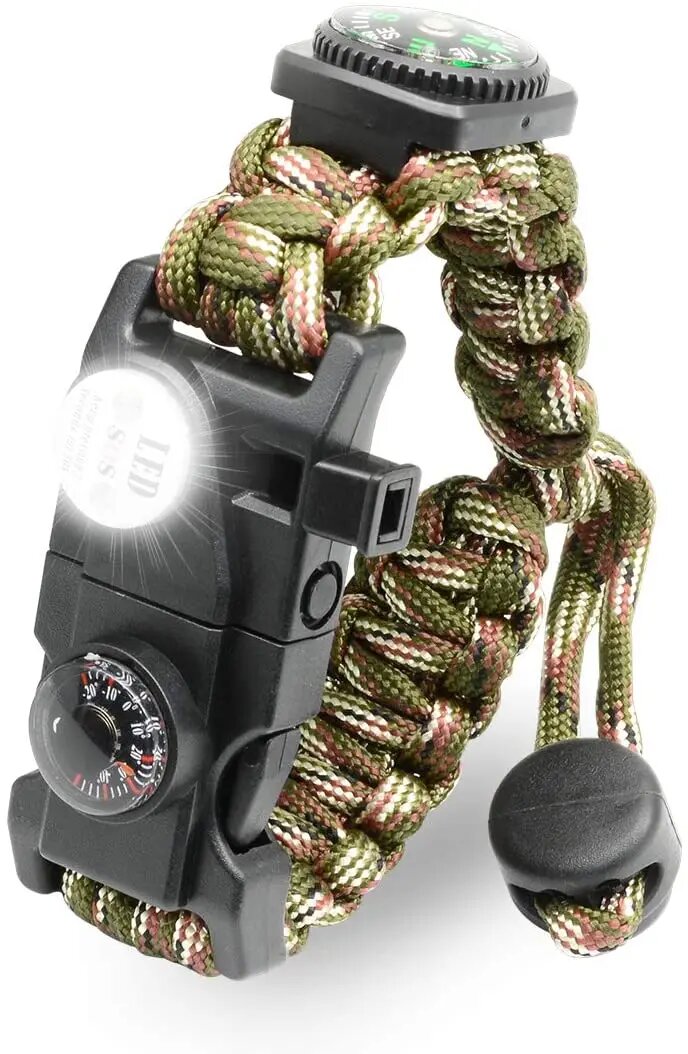 Тактический браслет-компас с фонариком, паракорд, цвет: 1pc camo