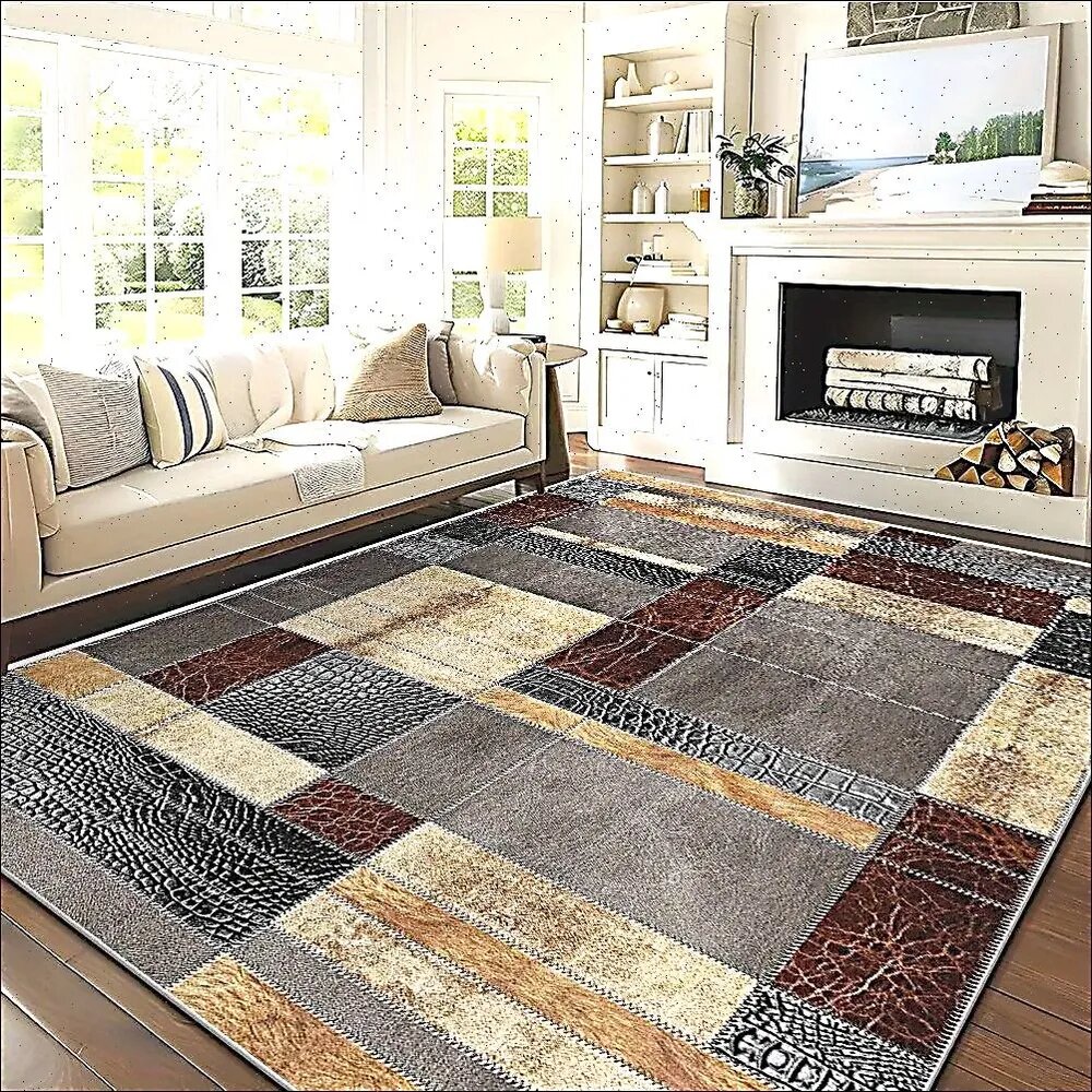 Ковер дорожка 200x180 см Patchwork с геометрическим рисунком из бамбука и джута