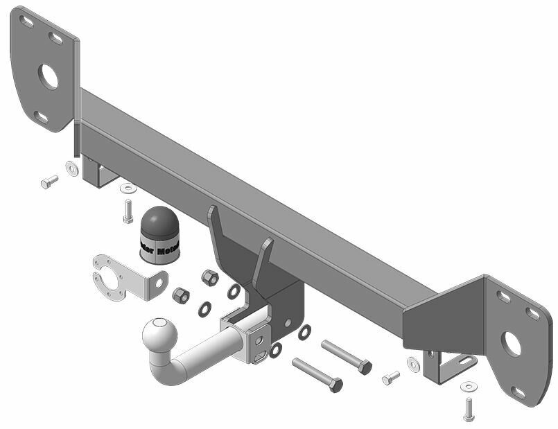 Фаркоп с оцинк. шаром Geely Tugella 2020-2024, KnewStar 001 2024- крепление шара на двух болтах, (без электрики, паспорт и сертификат в комплекте) Motodor.94203-A