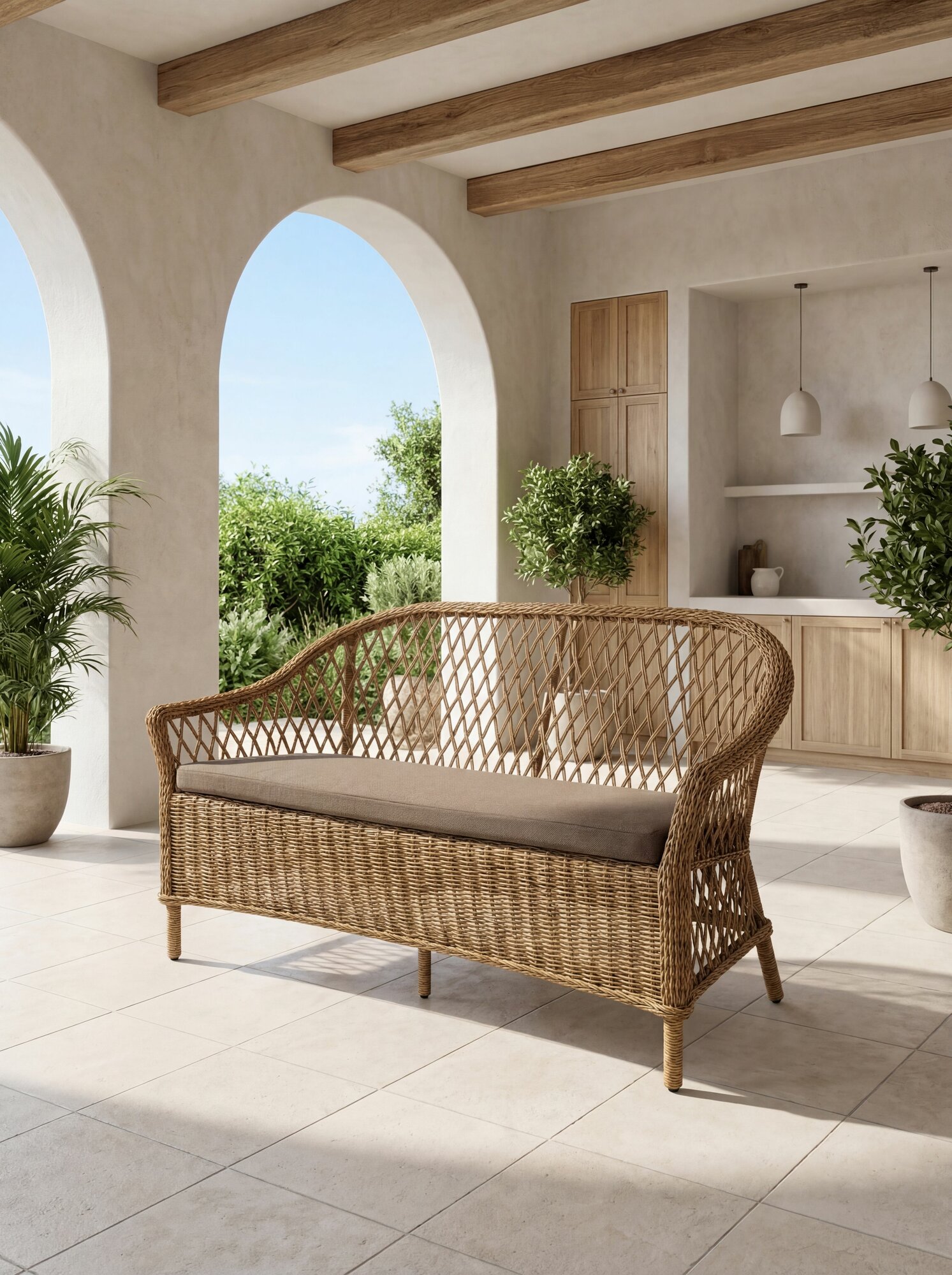 Диван из ротанга, Nova, 2-местный, Американский орех, для дома, дачи, террасы и кафе, садовая плетёная мебель