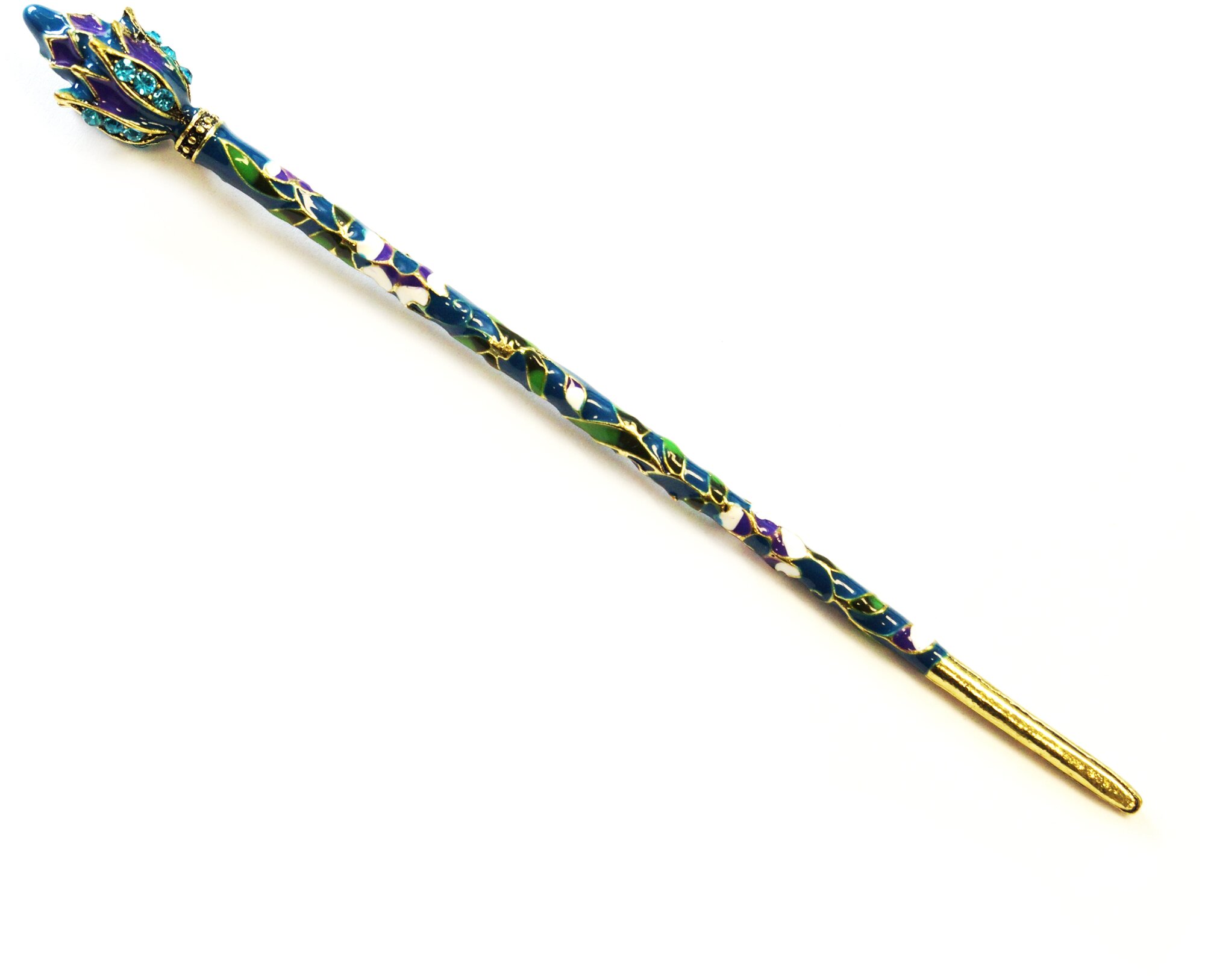 Заколка для волос цветок Лотоса голубая / Японская шпилька для пучка / Канзаши для волос / Китайская заколка