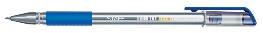 Ручка гелевая STAFF эконом, корпус прозрачный, резиновый держатель, хххххх, синяя