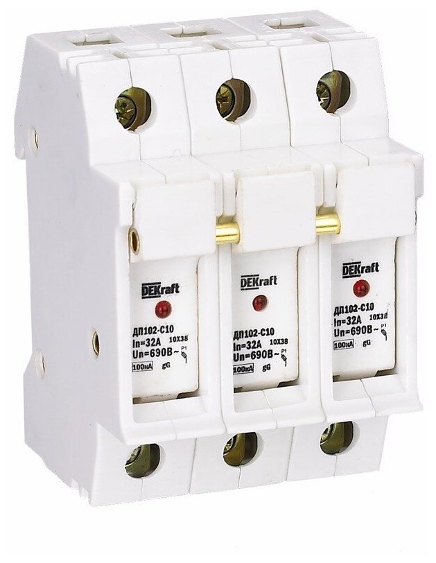 DEKraft ДП-102 Держатель предохр. типа C10 с LED индикацией 3P