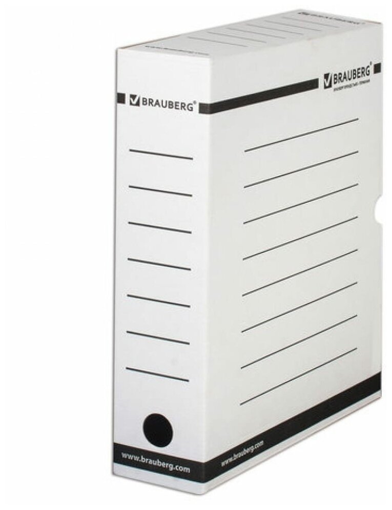 Архивный короб с клапаном, микрогофрокартон, 75 мм, до 700 листов, плотный, белый, BRAUBERG 121485