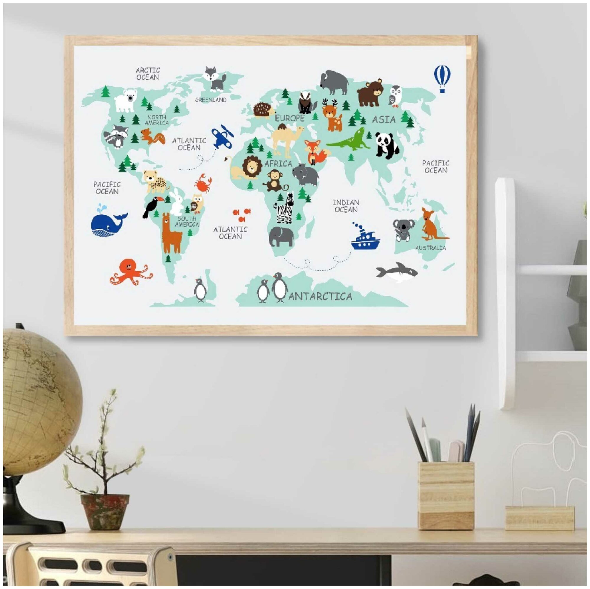 Постер "Детская карта мира" 40x50 без рамки на стену для интерьера