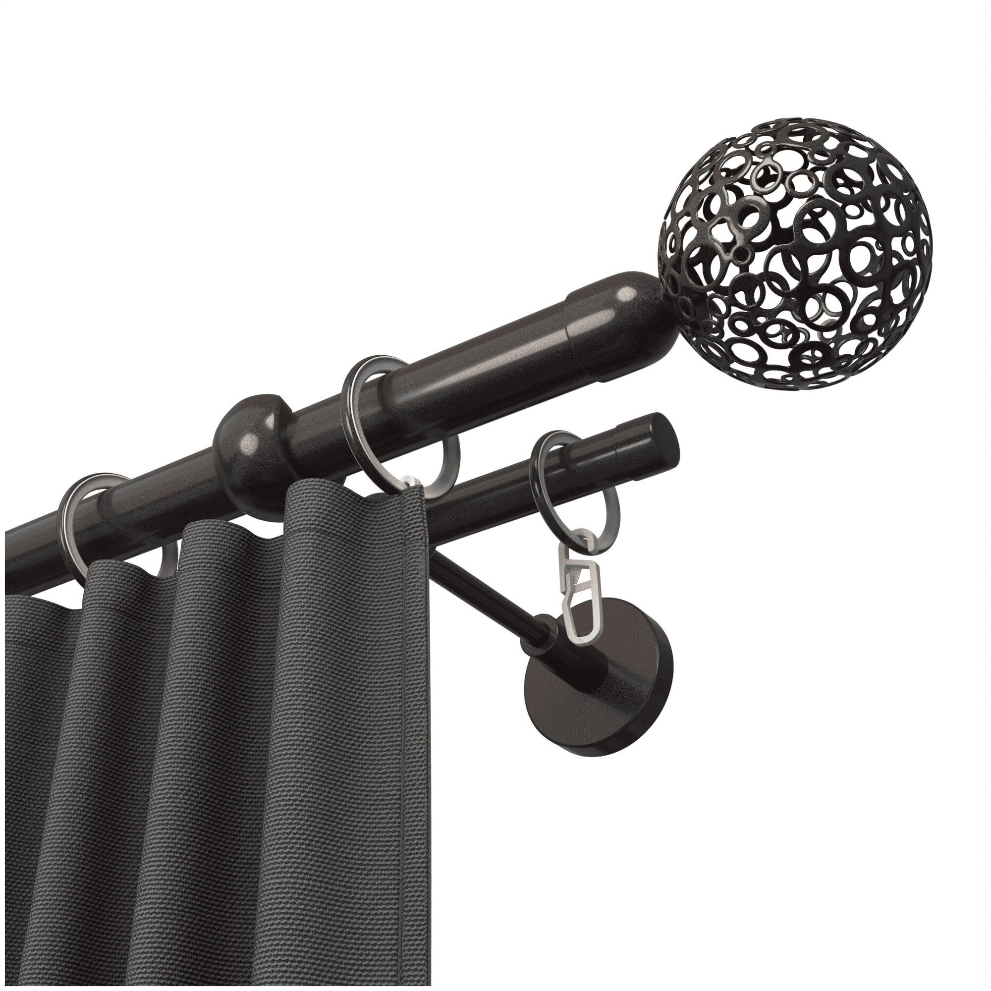 Карниз для штор и тюля двухрядный Уют 320см, D 20 и 16 мм, ОСТ, шоколад, Шар Ажурный