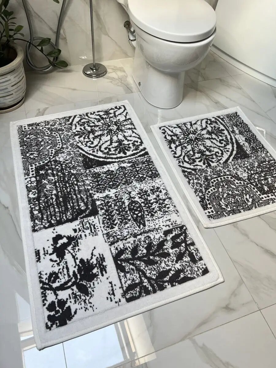 Коврики Natali's Carpets противоскользящие для ванной и туалета 2 штуки 100х60- 60х50см Турция