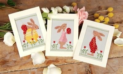 PN-0196171 Набор для вышивания (Набор из 3 шт) Vervaco"Пасхальные кролики в саду тюльпан" 10,5x15см