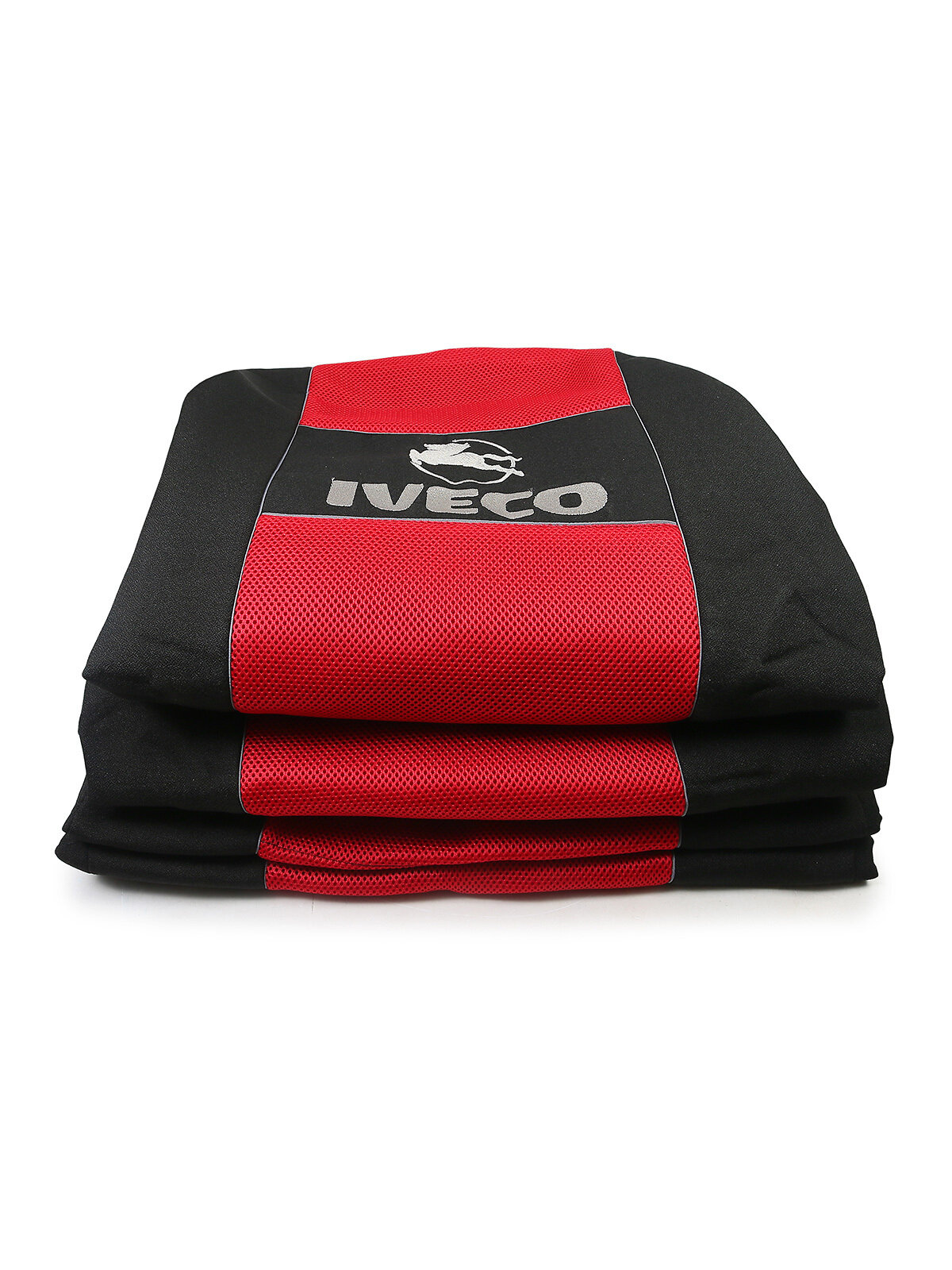Чехлы на сиденья.(Грузовой автомобиль) для IVECO (2 ремня). Цвет красный/чёрный. (Жаккард) Производство Россия. (13592)