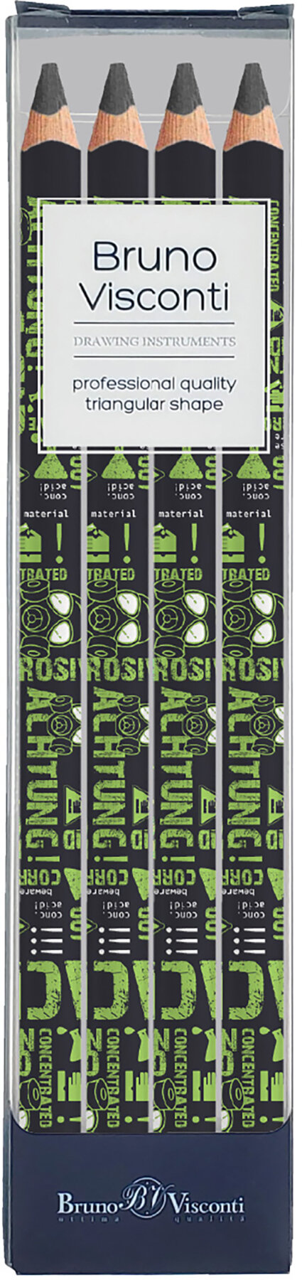 Набор чернографитовых карандашей HappyGraphix Jumbo. Attention. Химия, 4B, 4 штуки