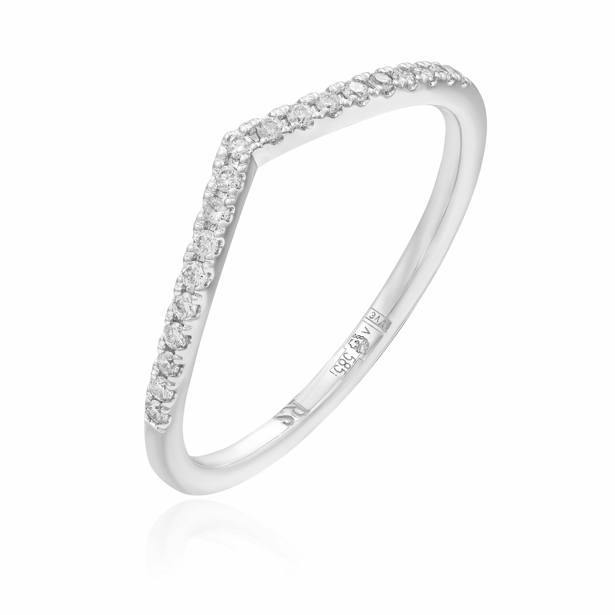 Кольцо тонкое, белое золото, 585 проба, родирование, бриллиант