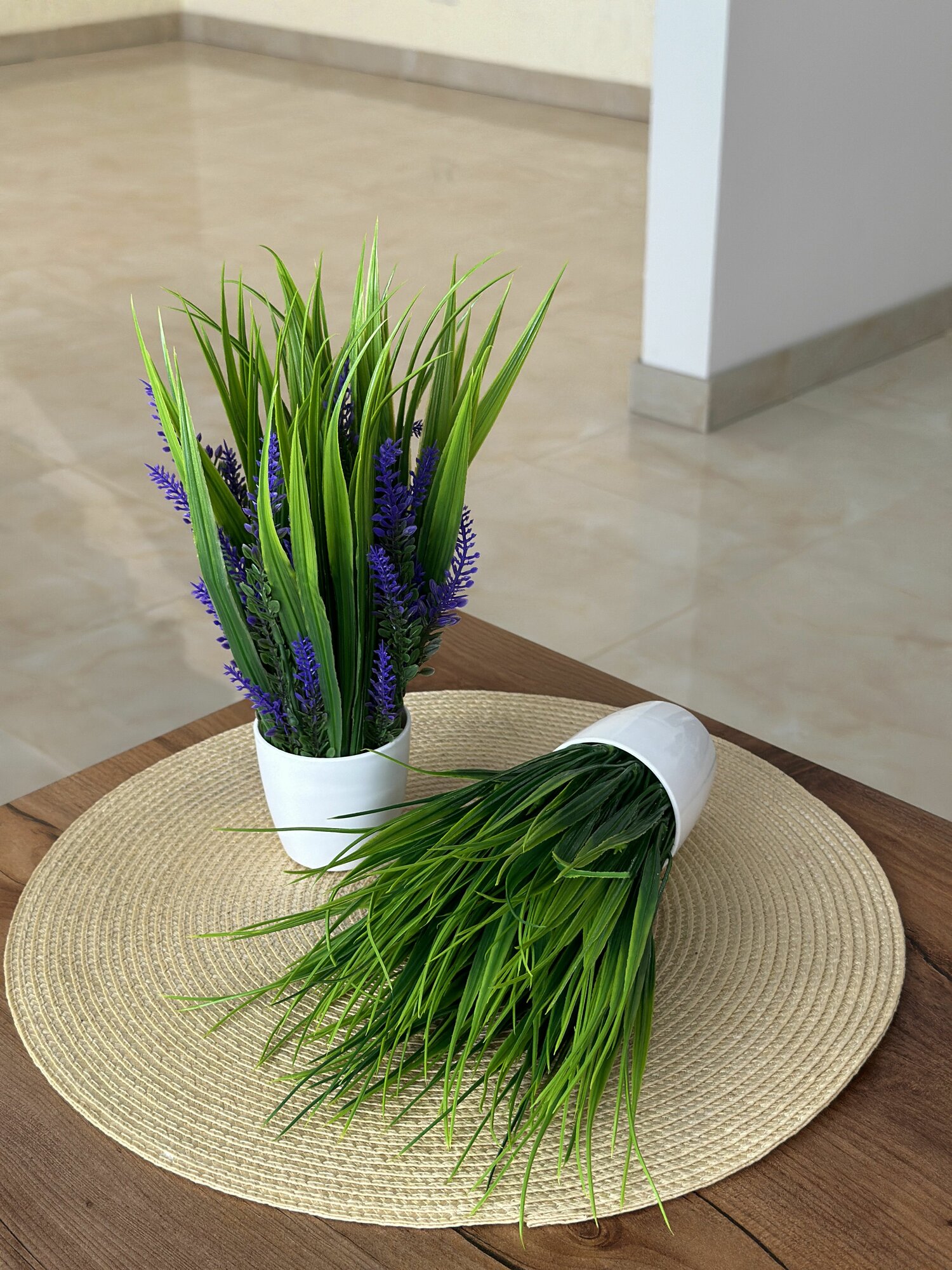 Искусственные цветы для декора в кашпо Осока с Лавандой GreenHol (23 см), набор искусственные цветы для интерьера 2 шт