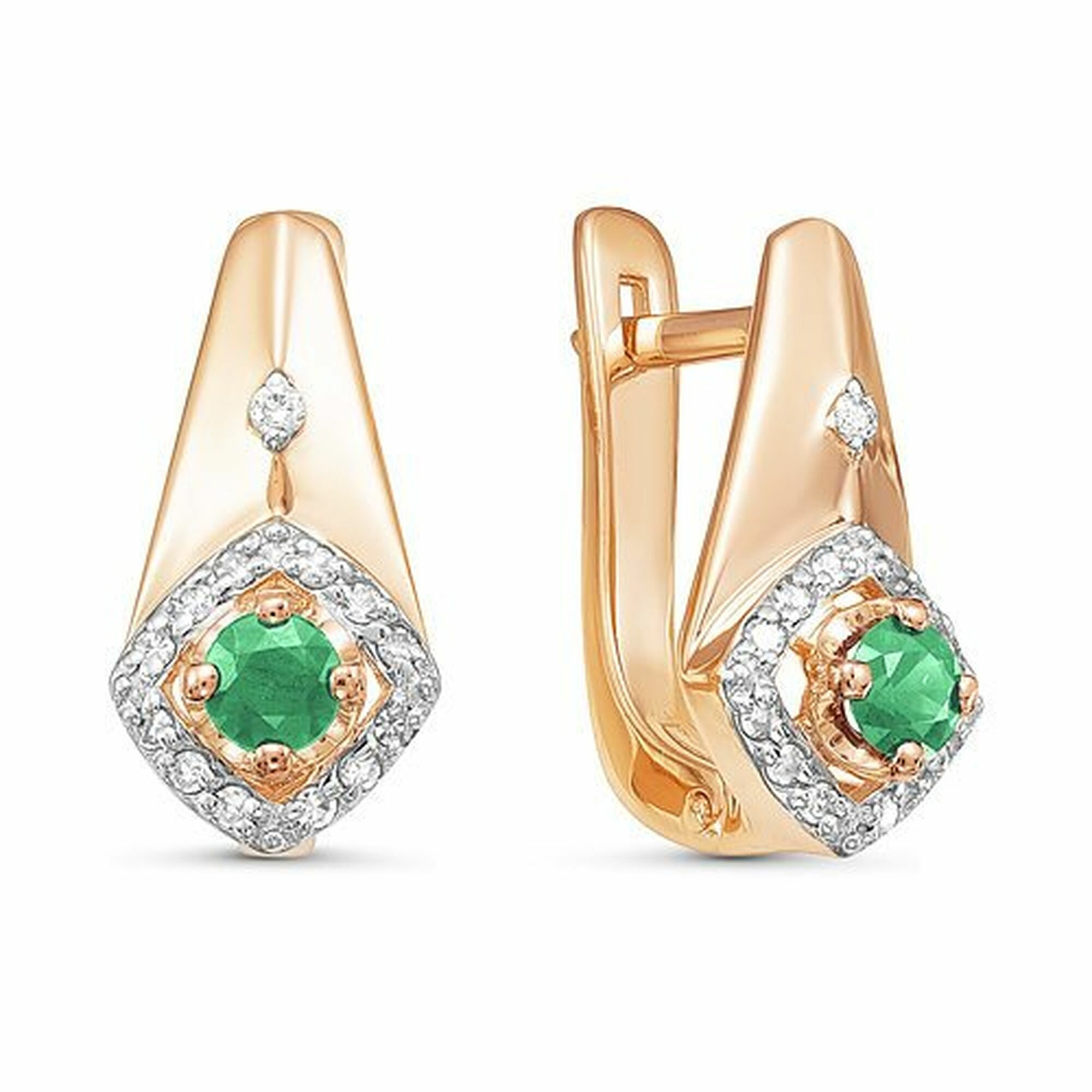Серьги, красное золото, 585 проба, изумруд, бриллиант