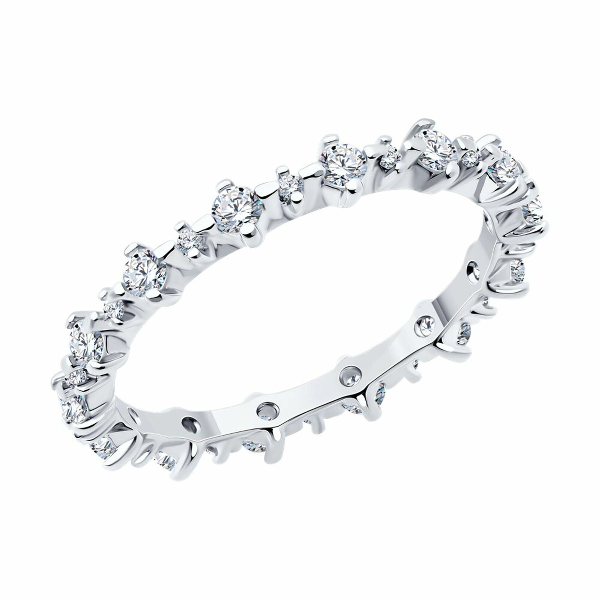 Кольцо дорожка, серебро, 925 проба, родирование, фианит