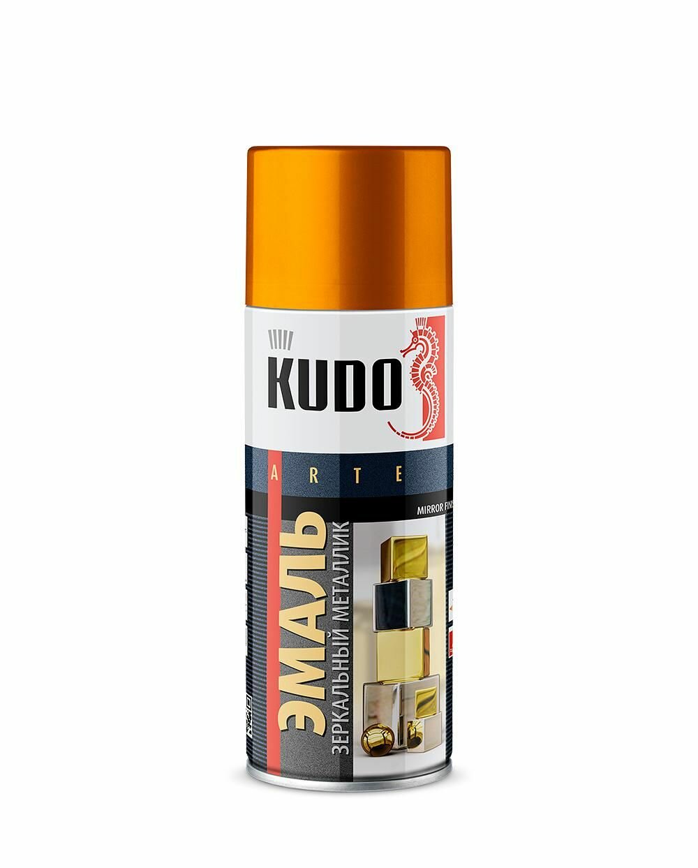 KUDO Эмаль металлик, зеркальное золото, KU-1034, аэрозольная краска, 520 мл