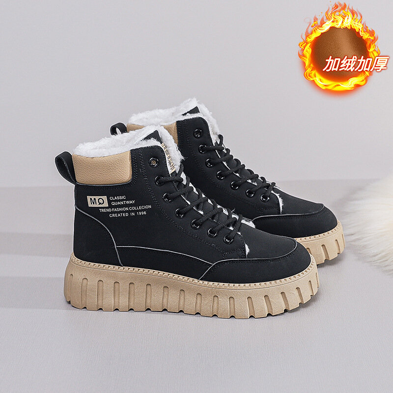 Зимние высокие ботинки Martin из бархата для женщин в корейском стиле, универсальные теплые хлопковые ботинки из толстой хлопковой ткани, повседневные зимние ботинки на толстой подошве, короткие ботинки для женщин