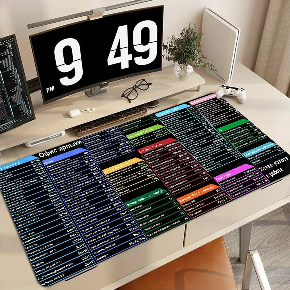 Коврик для мыши Office Shortcuts Mouse Pad Excel Word Powerpoint Gaming Desk Mat 400x900x3mm
