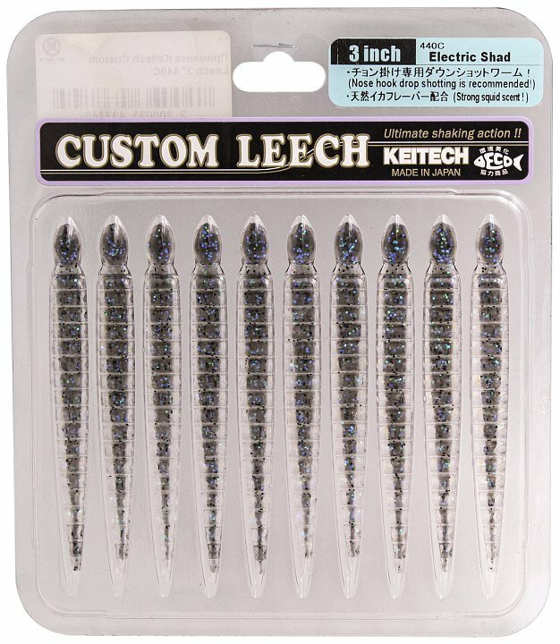 Keitech Custom Leech 3" 440C Приманка для рыбалки, силиконовое тело, 3 дюйма
