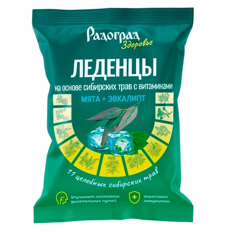 Радоград Леденцы на основе сибирских трав с витаминами со вкусом мята-эвкалипт леденцы 3,2г N15