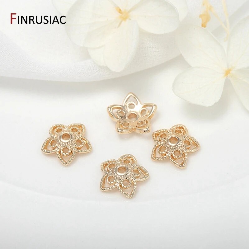 Металлические шапочки для бусин, 14k позолота
