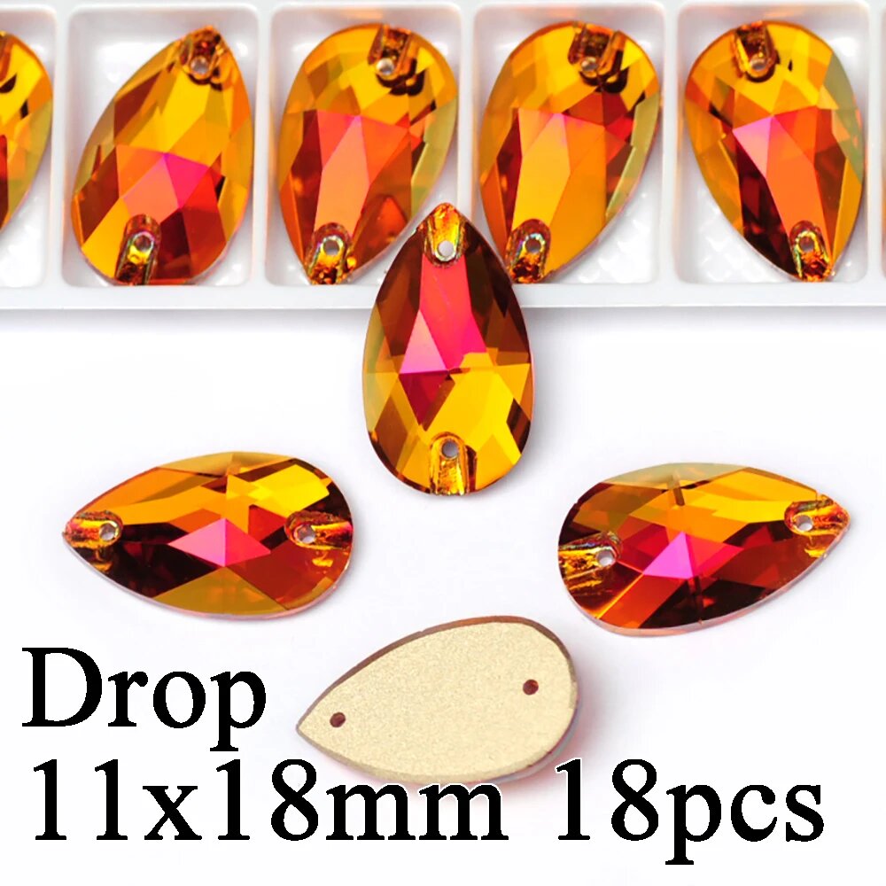 Кристаллы Drop 11x18mm, 18шт, оранжевые